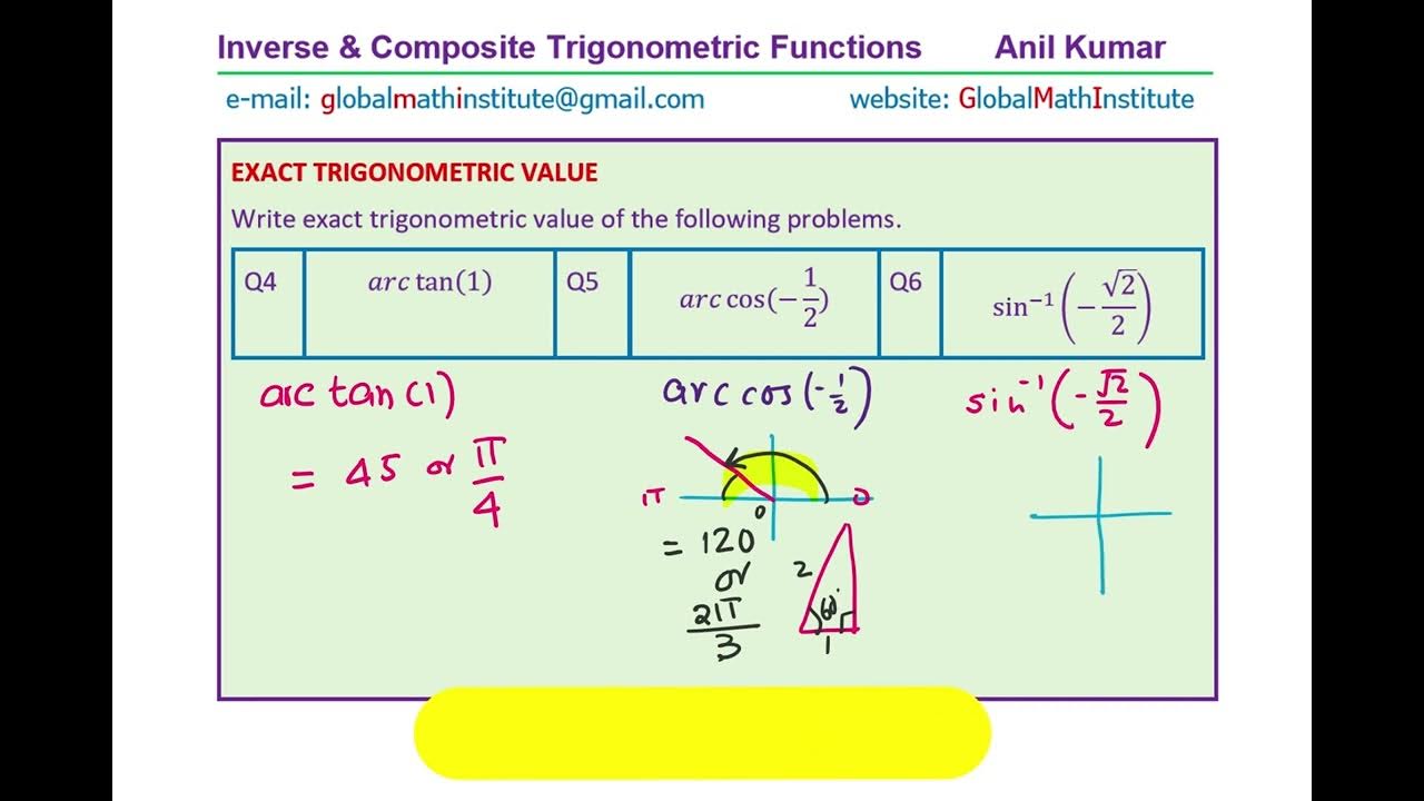 Inverse Trigonometric Functions and Composite Functions Exact Value PreCalculus - YouTube