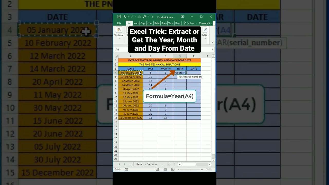 Excel Trick Extract Or Get The Year Month And Day From Date YouTube Excel Trick Extract Or Get The Year Month And Day From Date YouTube