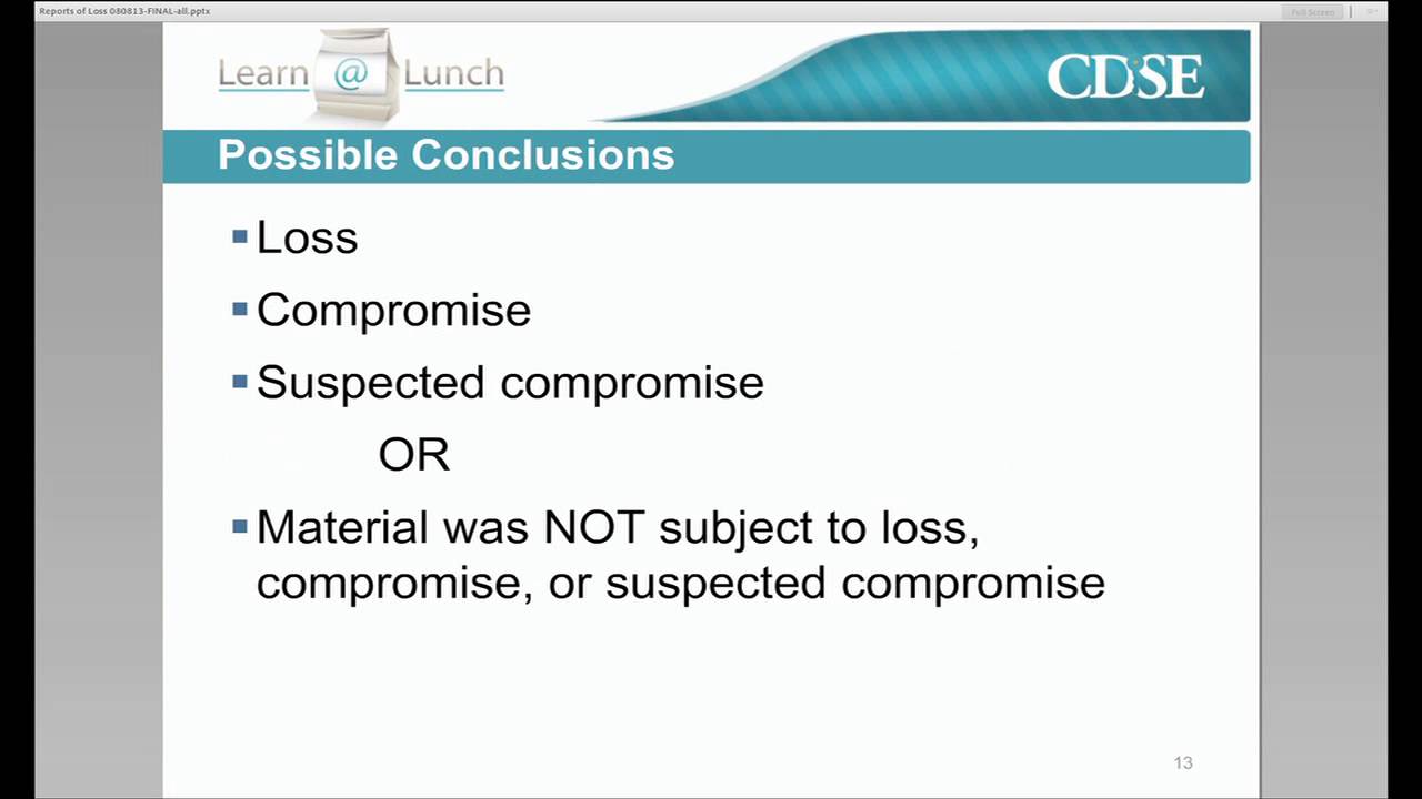 Report of Loss, Compromise, or Suspected Compromise of Classified ...