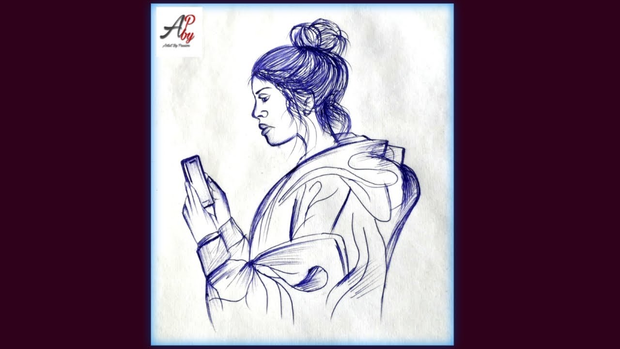 How to draw a Girl taking selfie -Draw a Girl || Pen sketch for ...
