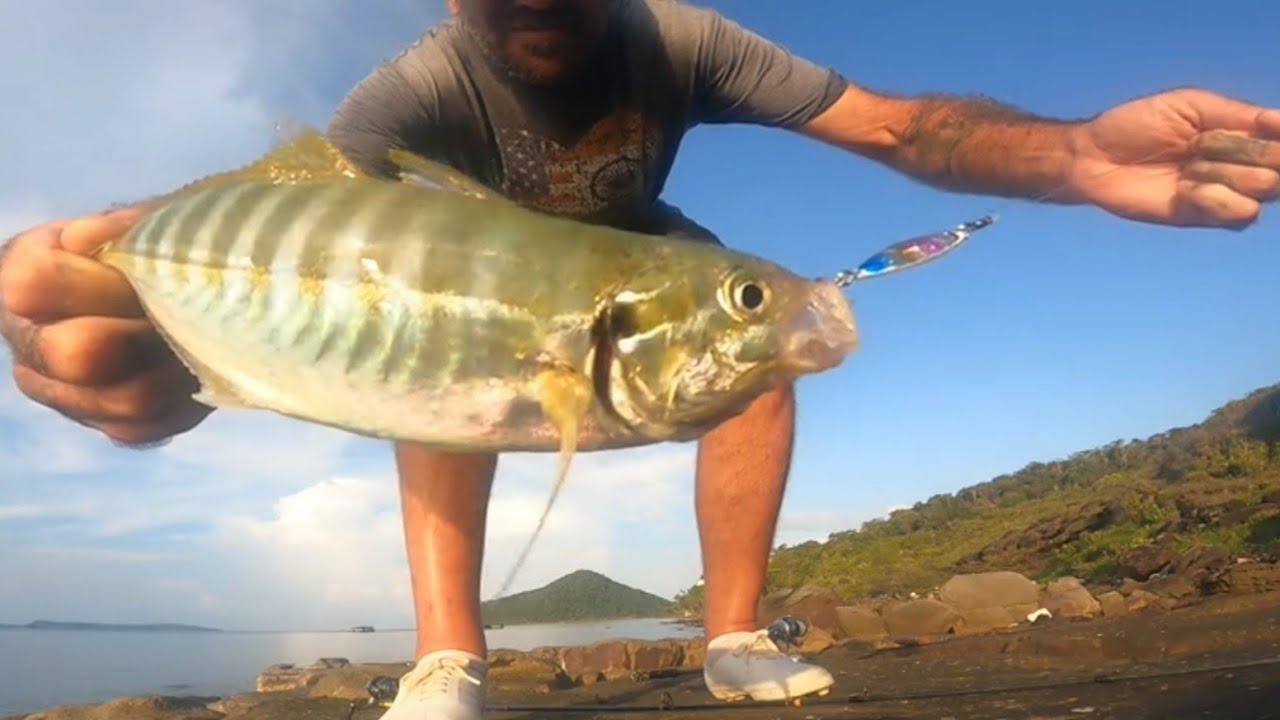 Rock FISHING in CAMBODIA micro jig shore casting - YouTube