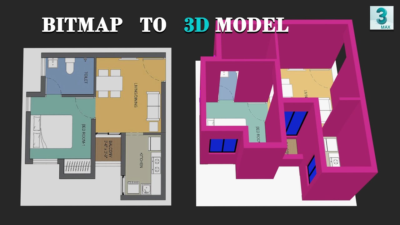 3ds max interior modeling || bitmap to 3d model || in 3ds max - YouTube