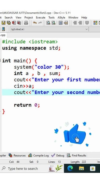 How To Sum Two Numbers With Colored Text In C Mh Coding Shorts