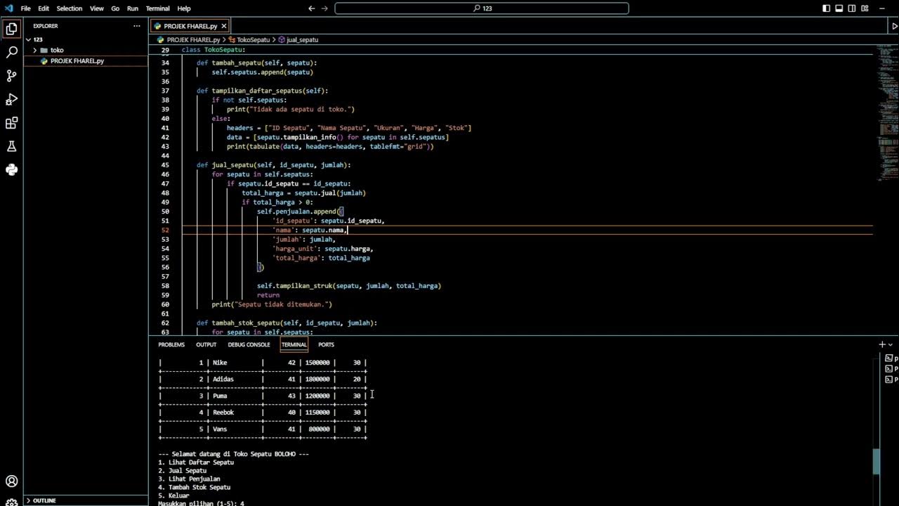 PROJECT PYTHON TOKO SEPATU MENGGUNAKAN BAHASA PYTHON - YouTube