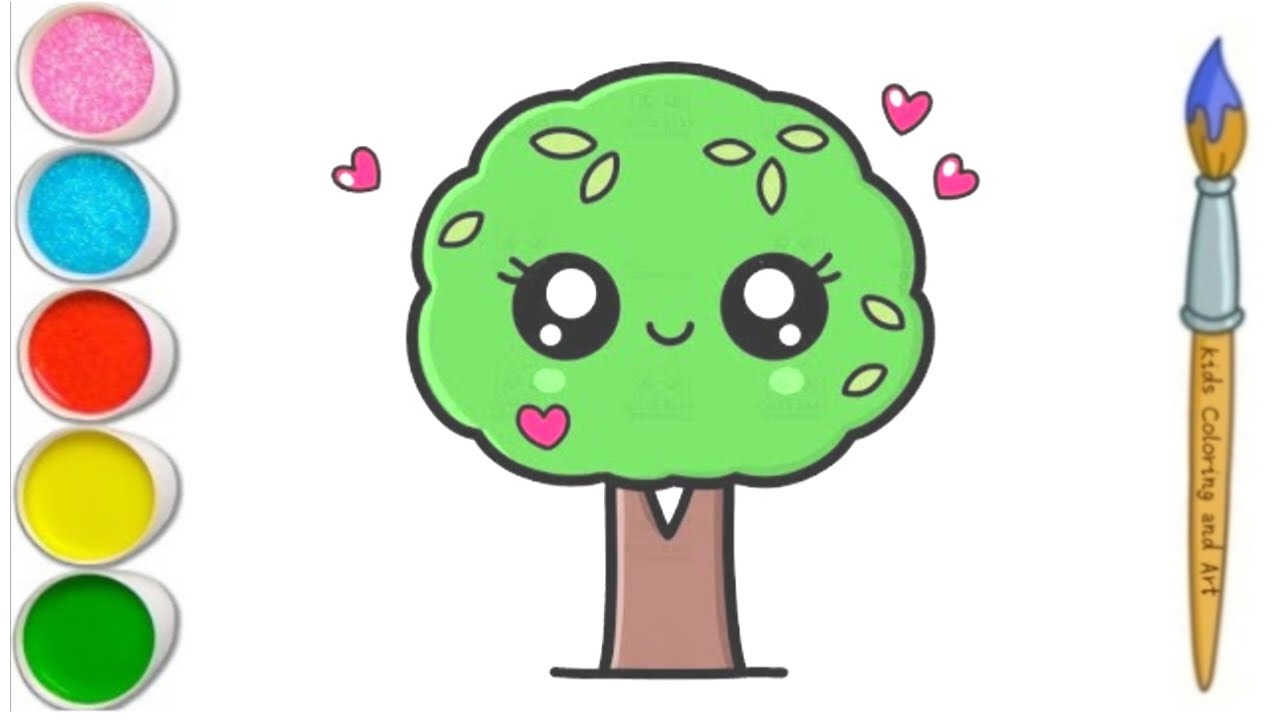 How to Draw Cute Tree Easy Step-By-Step, Drawing and Coloring for Kids ...
