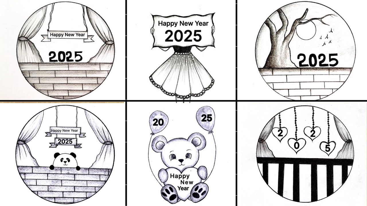 Happy New year 2025 drawing: Easy Drawing /New Year 2025 drawing ...