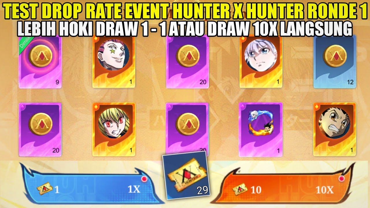 TEST DROP RATE DRAW EVENT MLBB X HUNTER X HUNTER RONDE 1! LEBIH HOKI ...