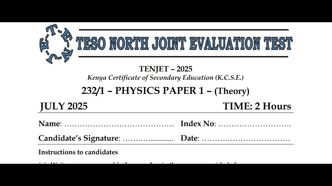 TESO NORTH JOINT EVALUATION TEST PHYSICS PAPER 1 JULY 2025 - YouTube
