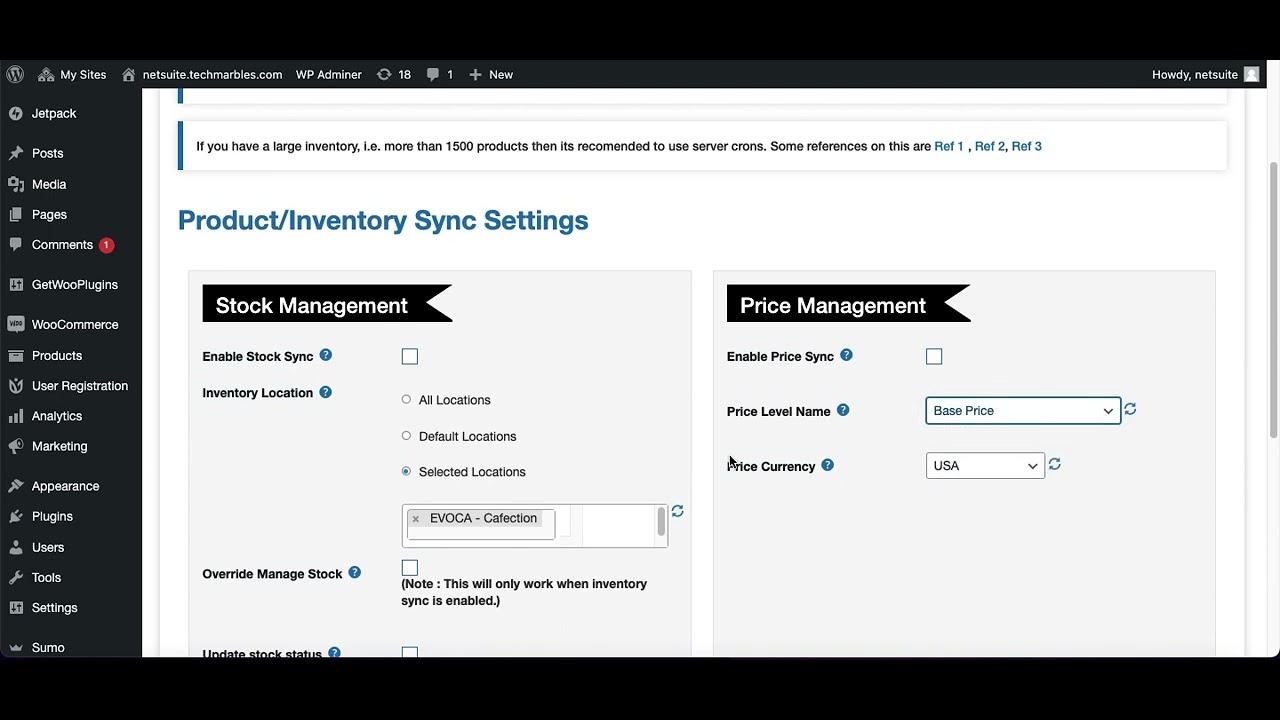 WooCommerce NetSuite integration | Inventory Settings | Plugin Setup ...