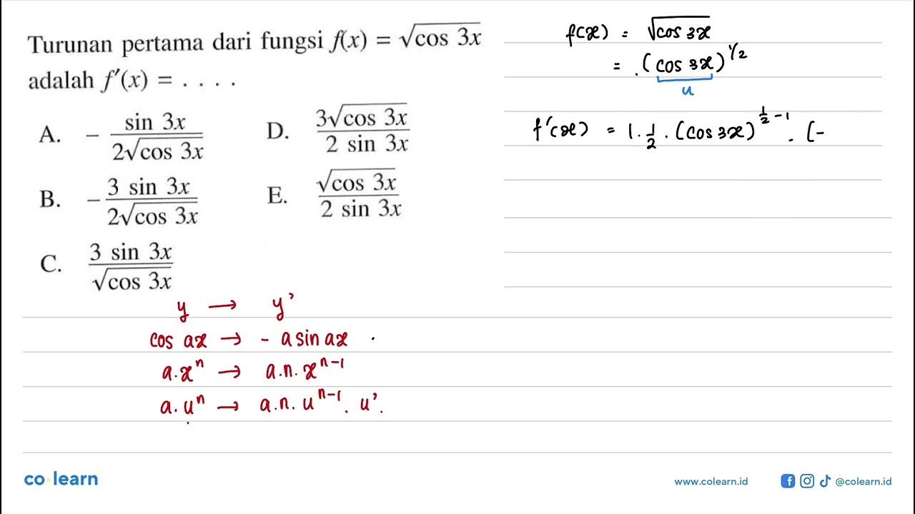 Turunan Pertama Dari Fungsi F x Akar cos 3x Adalah F x YouTube turunan-pertama-dari-fungsi-f-x-akar-cos-3x-adalah-f-x-youtube