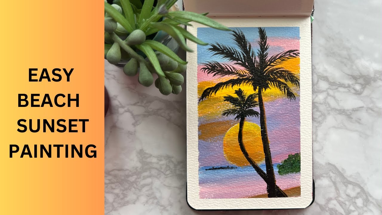 Easy Beach Sunset Acrylic painting tutorial | easy step by step acrylic ...