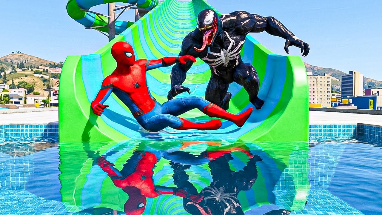 SUPERHEROES VS VENOM Water Slide Challenge - YouTube