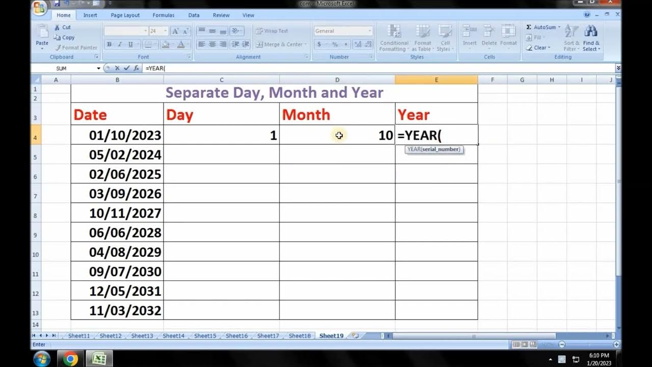 Easy Separate Date Into Day Month Year In Excel Hindi And English Youtube