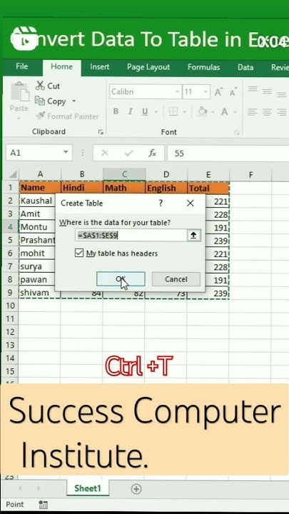 How to convert data in table/Excel me data ko table me kaise convert kre #shortvideo #exceltech ...
