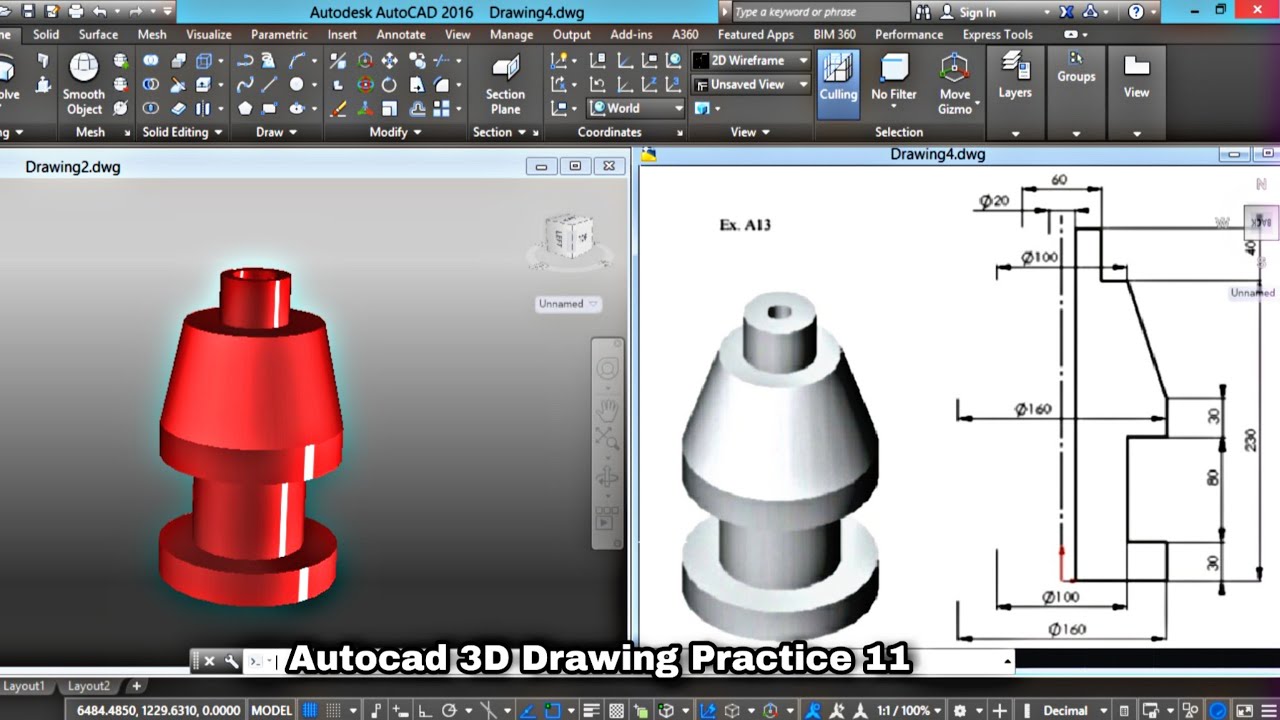 AutoCAD 3D Drawing Practice Class -11 - YouTube