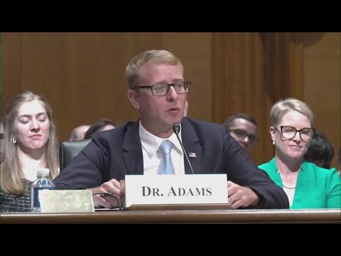 Idaho's Alex Adams answers questions during the U.S. Senate Finance Committee