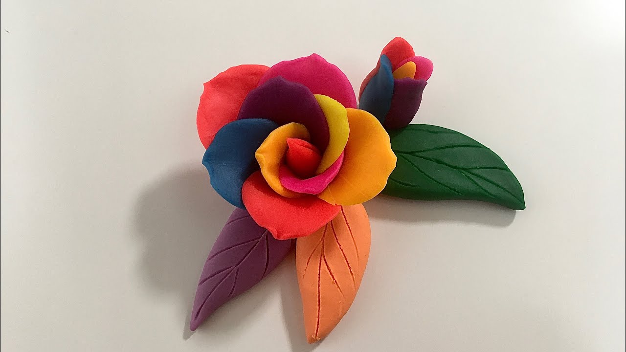♥️ Clay with me- how to make a rainbow rose | playdoh model craft ...