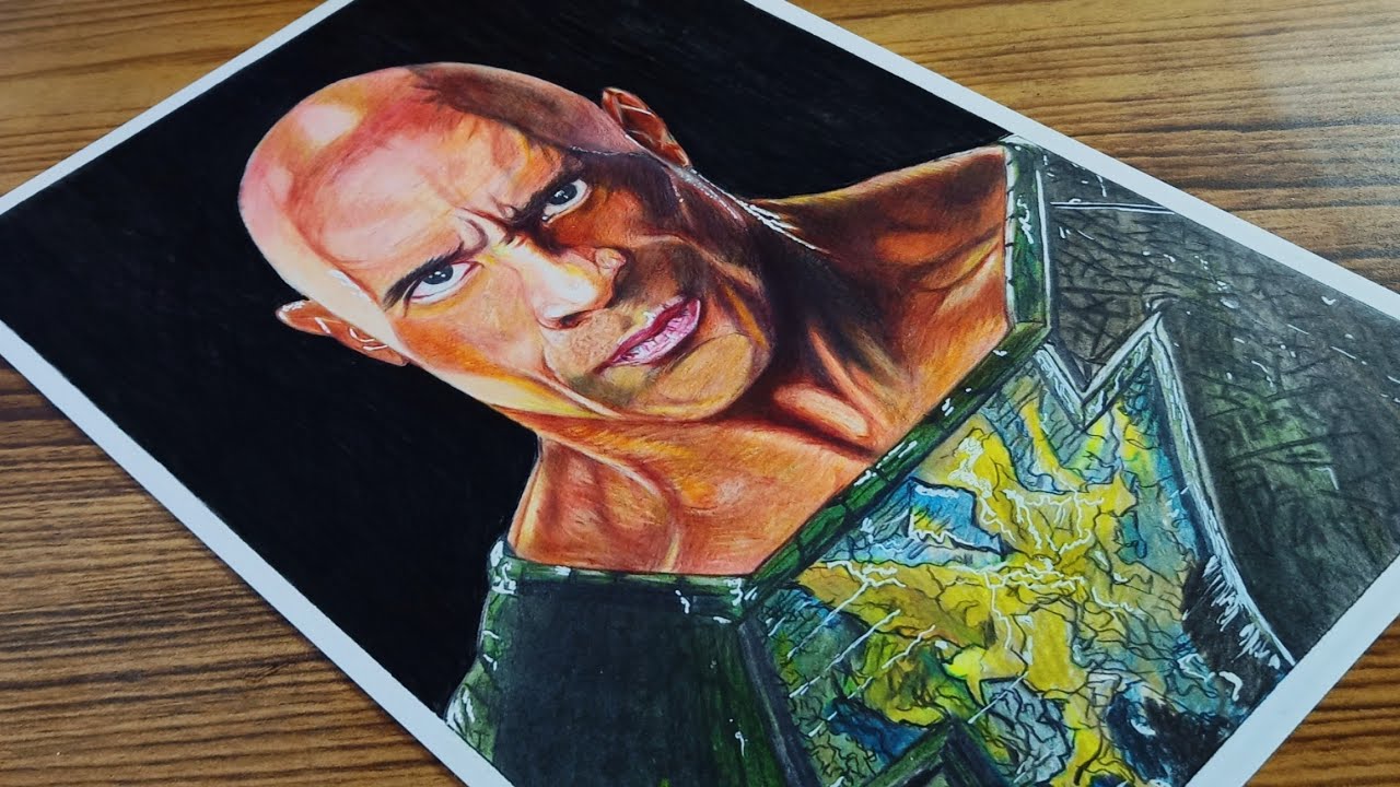 Drawing Black Adam - Dwayne Johnson ( The Rock ) | Coloured Pencil ...