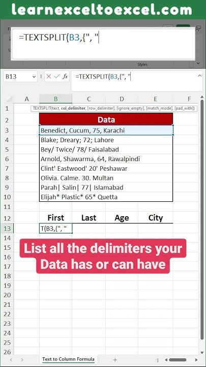 How to Split Text to Columns in Excel with Multiple Delimiters using TEXTSPLIT in Excel Formula ...