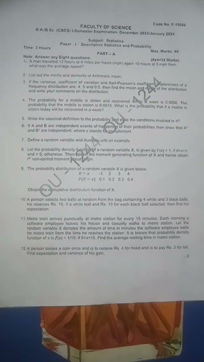 Statistics. BS.c Sem 1 Model and Previous Paper Osmania University 2023 ...