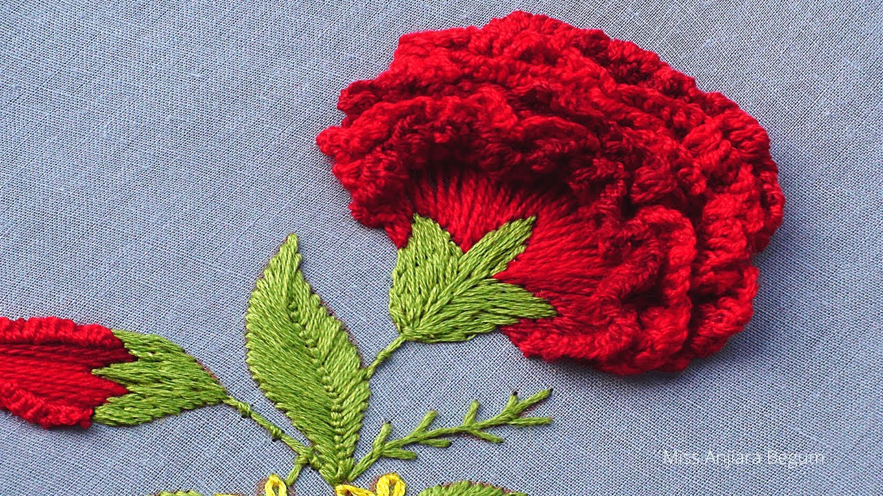 Hand Embroidery Cute Flower, Hand Embroidery Red Flower Design, Perfect ...