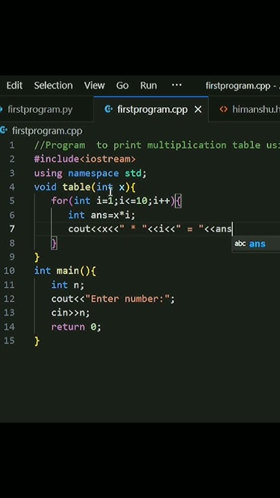 C++ program to print Multiplication table of a number using function #cpp #programming #coding ...