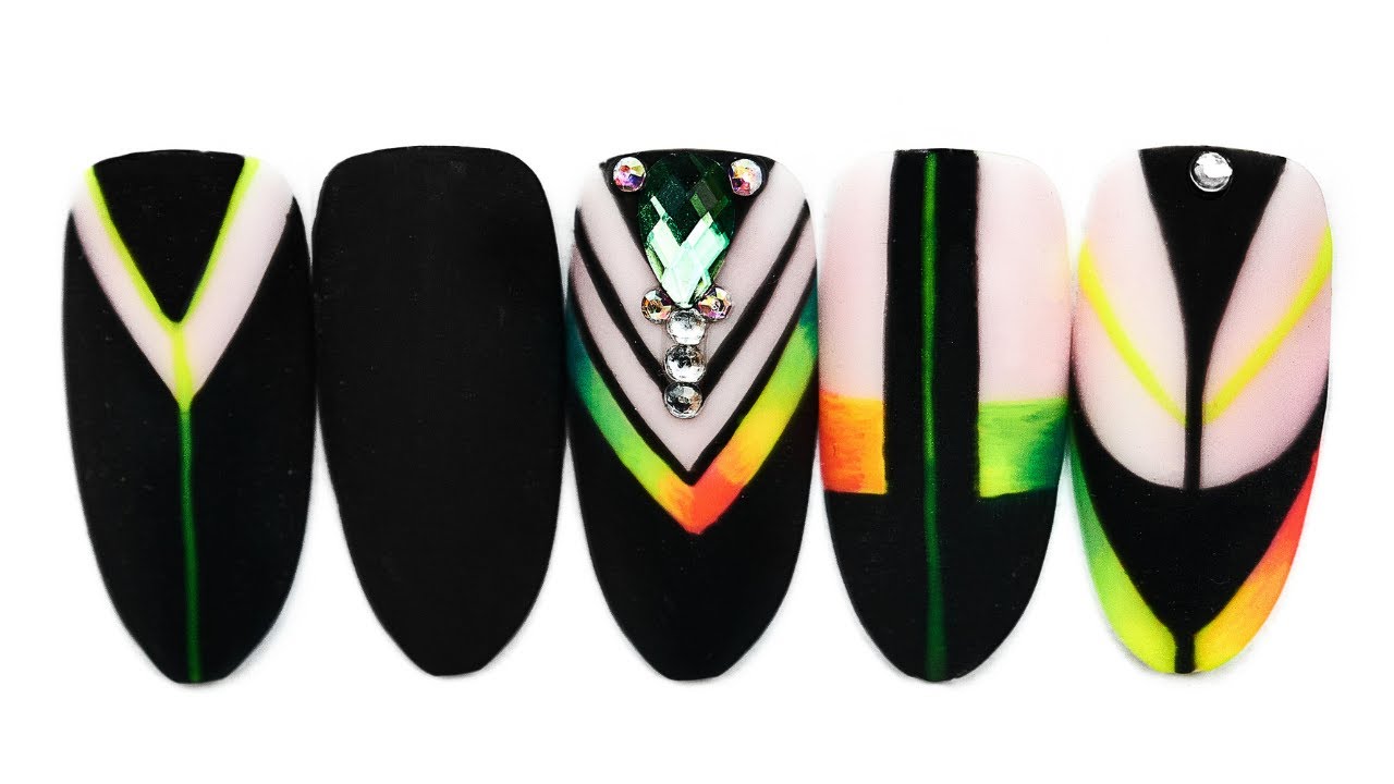 Geometric Neon Nails, How To Do Easy Geometric Nail Design - Step by ...