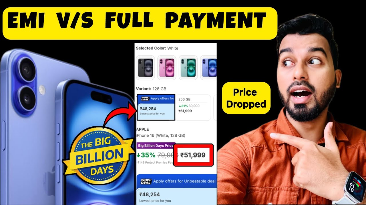 😍iPhone 16 EMI vs Full Payment vs No Cost EMI Bank Cards🔥on Flipkart ...