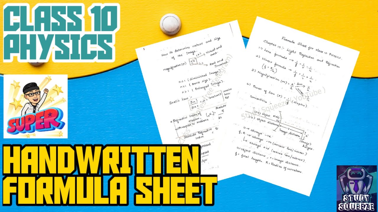 CLASS 10 PHYSICS HANDWRITTEN FORMULA SHEET - YouTube
