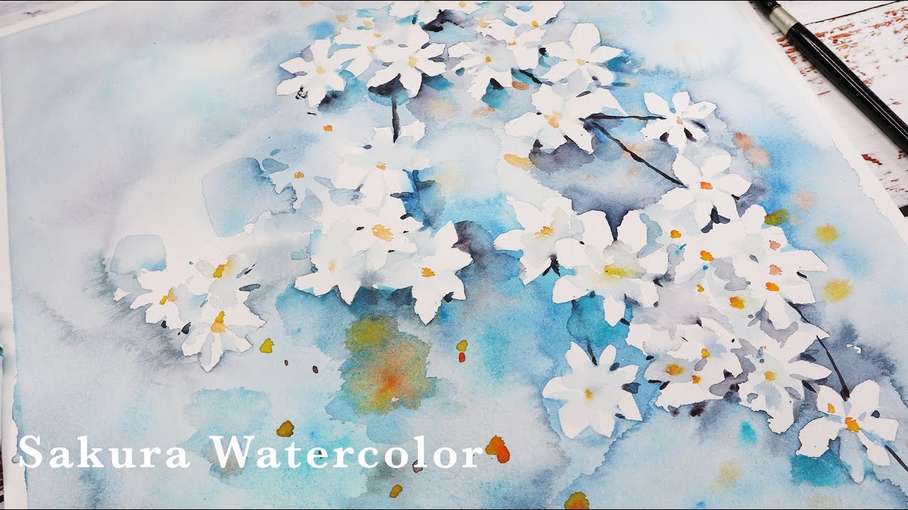 Watercolor Painting For Beginners/ Cherry Blossom (Sakura) With Blue ...