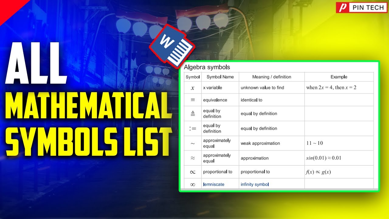 All Mathematical Symbol List for MS word and excel | PIN TECH | - YouTube