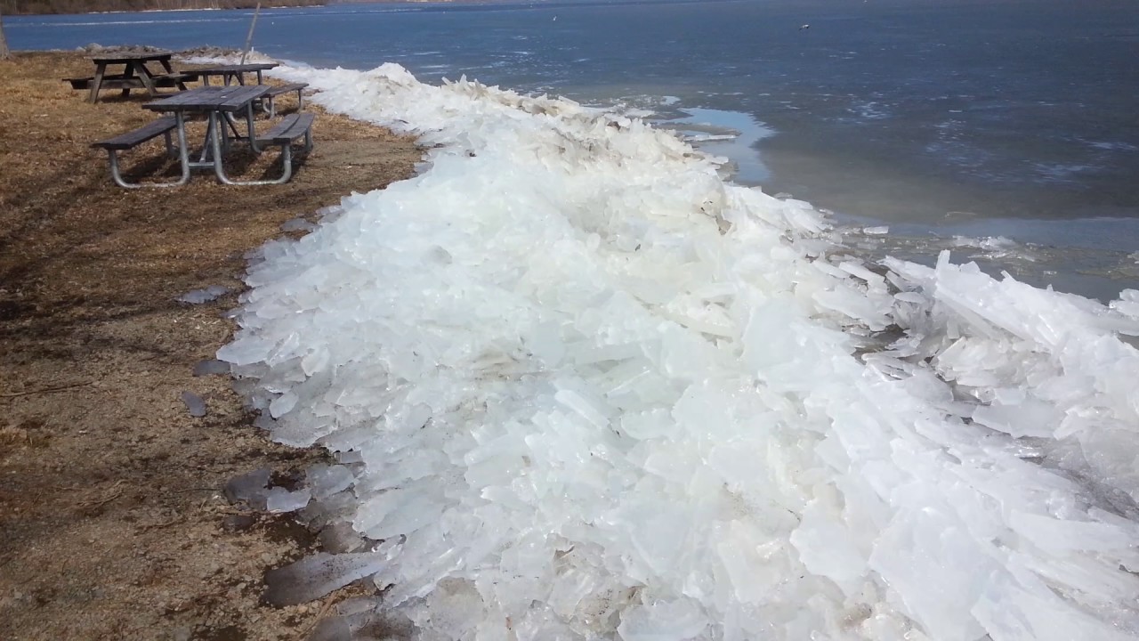 Ice shove Lake Nockamixon 2 - YouTube
