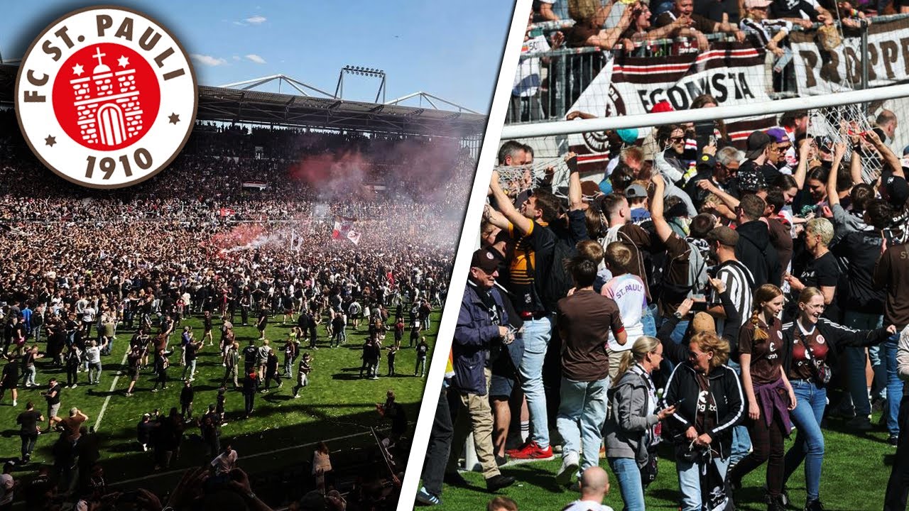 FC ST. PAULI AUFSTIEG | St Pauli-Fans stürmen den Platz beim Aufstieg ...