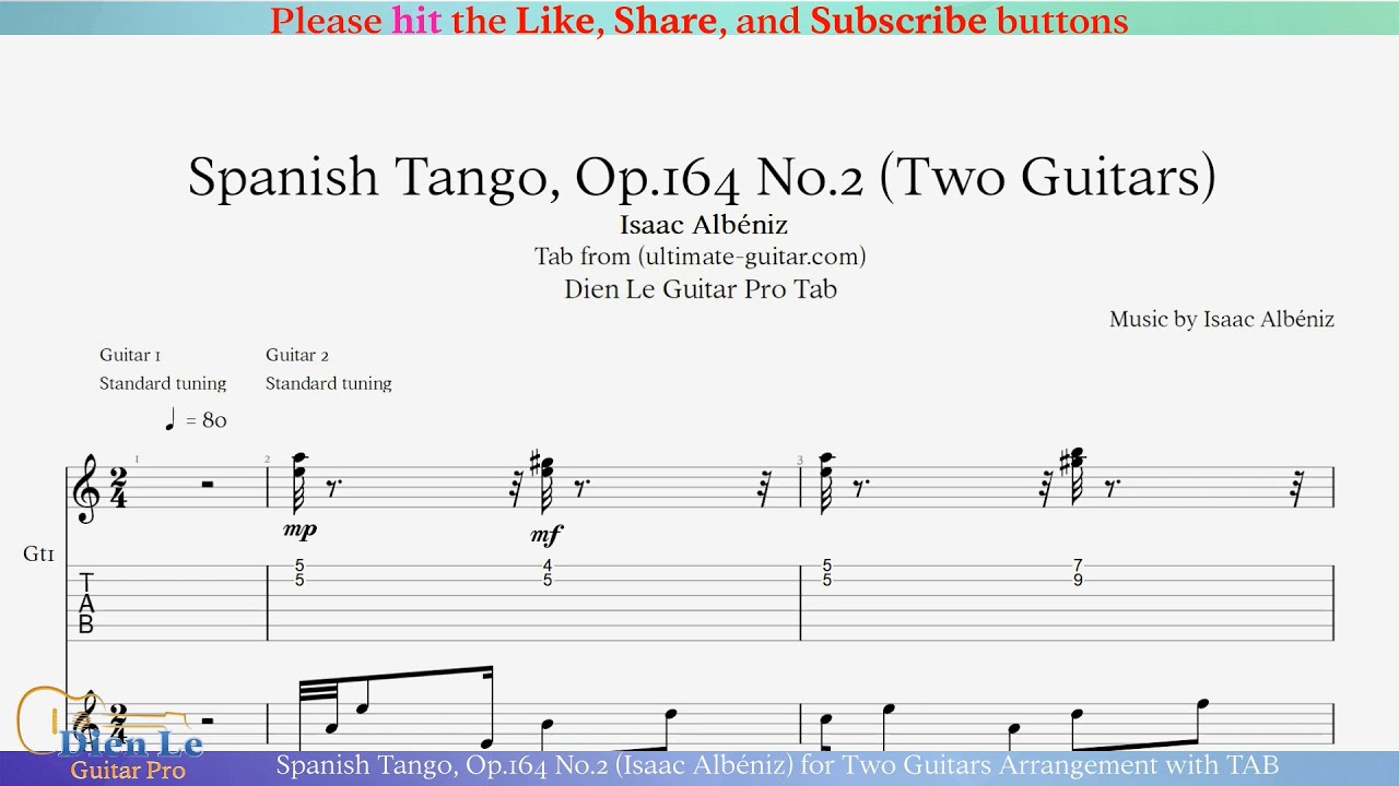 Spanish Tango, Op.164 No.2 (Isaac Albéniz) for Two Guitars Arrangement ...
