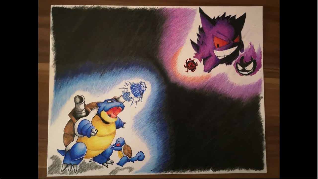 Drawing BLASTOISE vs GENGAR | Color Pencil - YouTube