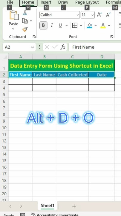 Data Entry Form using shortcut in excel #newexcel #excelshortcutkeys # ...