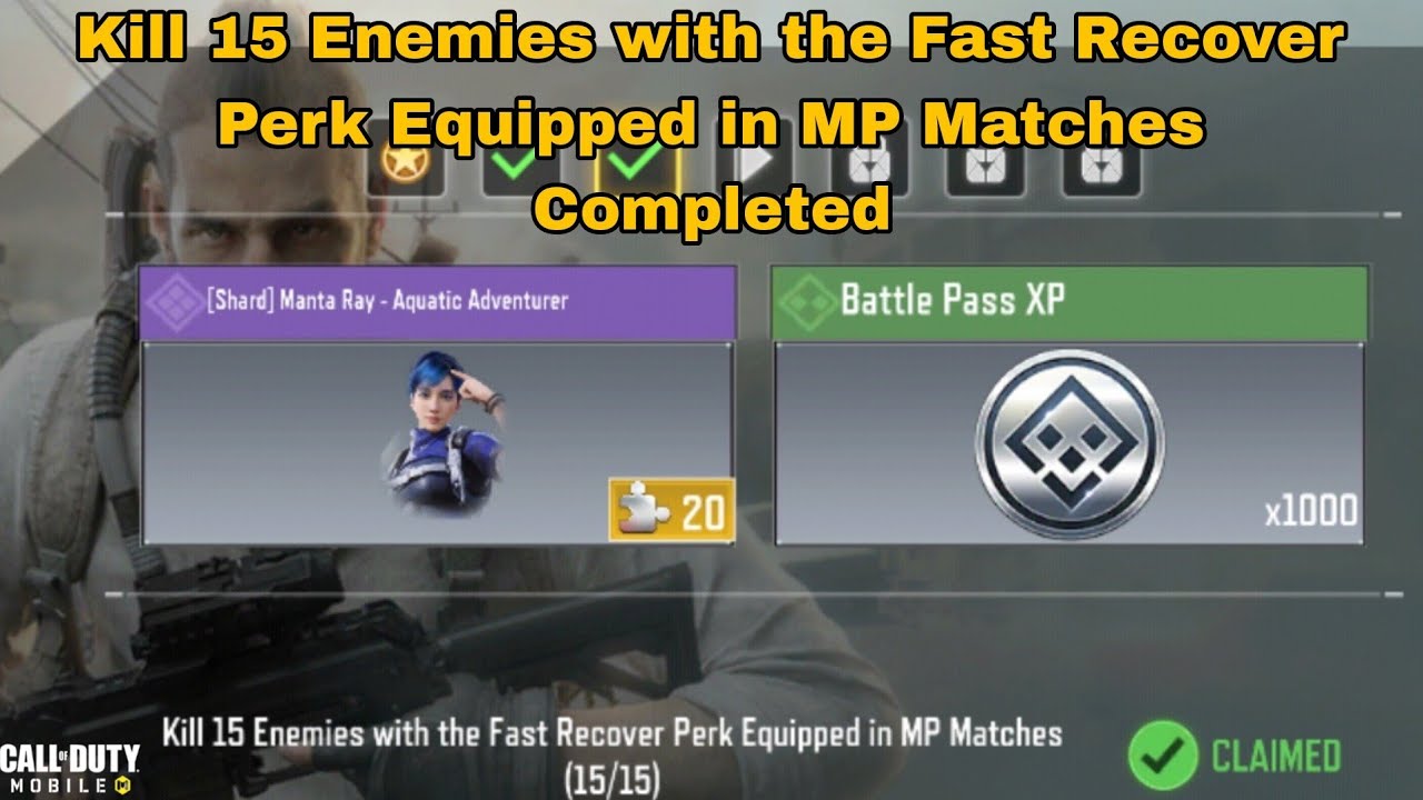 Kill 15 Enemies with the Fast Recover Perk Equipped in MP Matches Cod ...