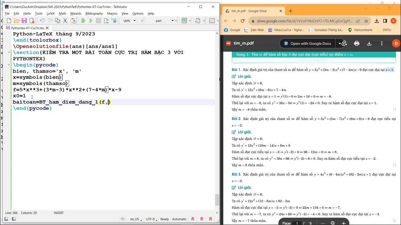 [short video] Kiểm tra bài toán cực trị hàm bậc ba với pythontex. - YouTube