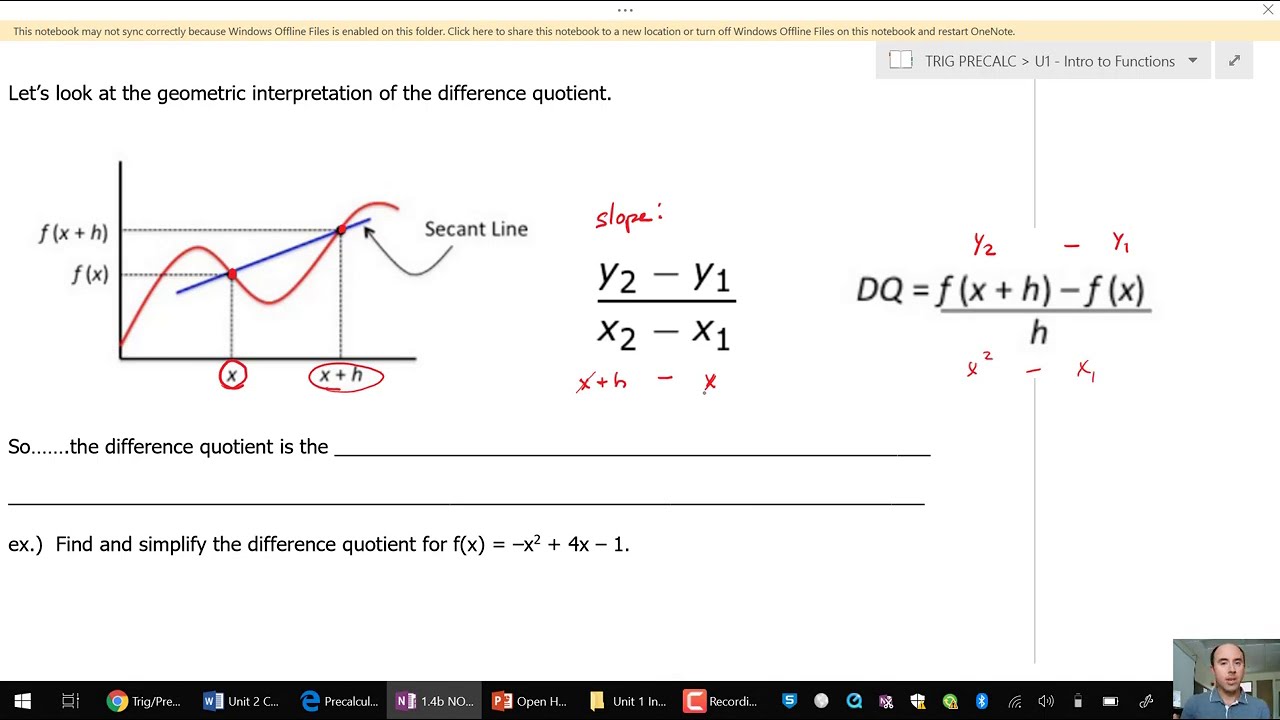 PreCalculus: 1.4b The Difference Quotient - YouTube