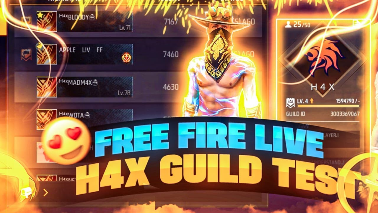 FREE FIRE LIVE H4X | GUILD TEST | FF LIVE GUILD TEST #freefirelive# ...