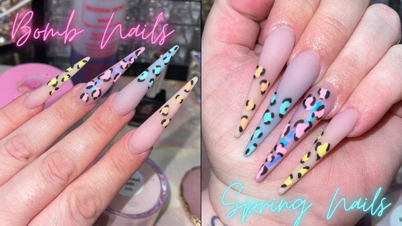 2XL STILETTO SPRING NAILS| w/OMBRE CHEETAH PRINT DESIGN - YouTube