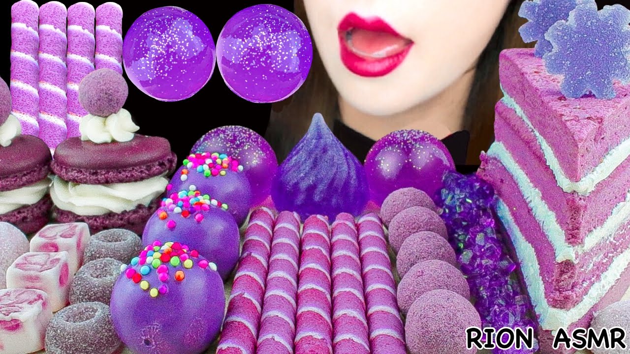 【ASMR】PURPLE DESSERTS💜 CRISPY BALL,ROCK CANDY,STICK COOKIE,POPCAKE ...