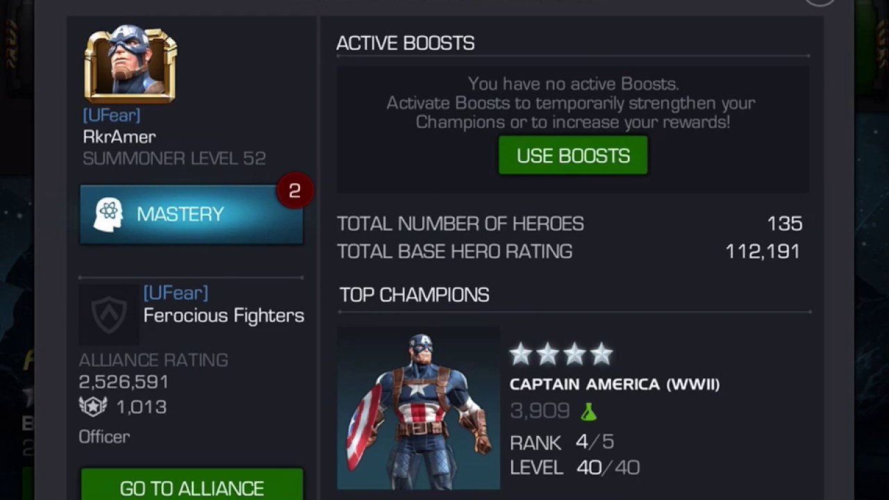 Summoner Profile, Mastery Set-Up, and Champs- Marvel Contest Of ...