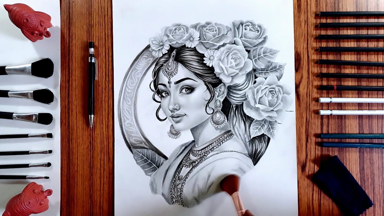 Radha Rani Drawing | Complete Work | Part 3 @SnArt-Drawing - YouTube