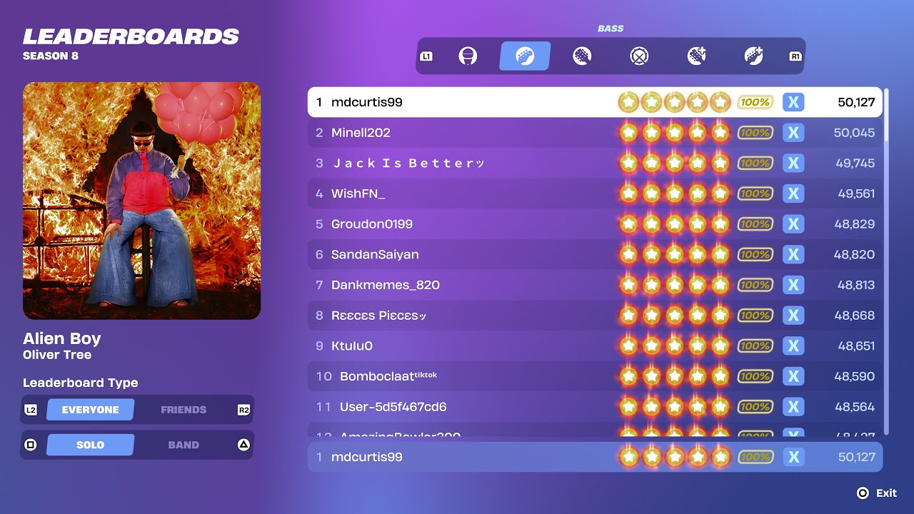 [Fortnite Festival S8] Alien Boy Expert Bass 100% FC 1st Place All ...