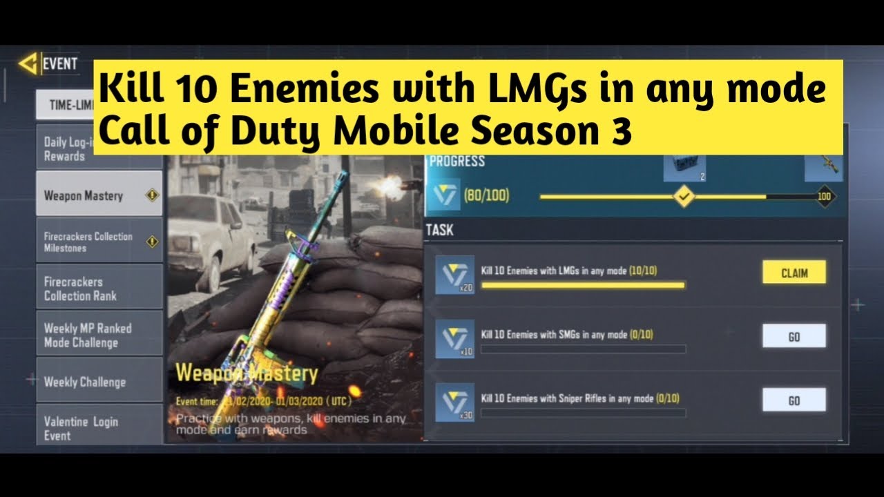 Kill 10 Enemies with LMGs in any Mode Call of Duty Mobile COD Mobile ...
