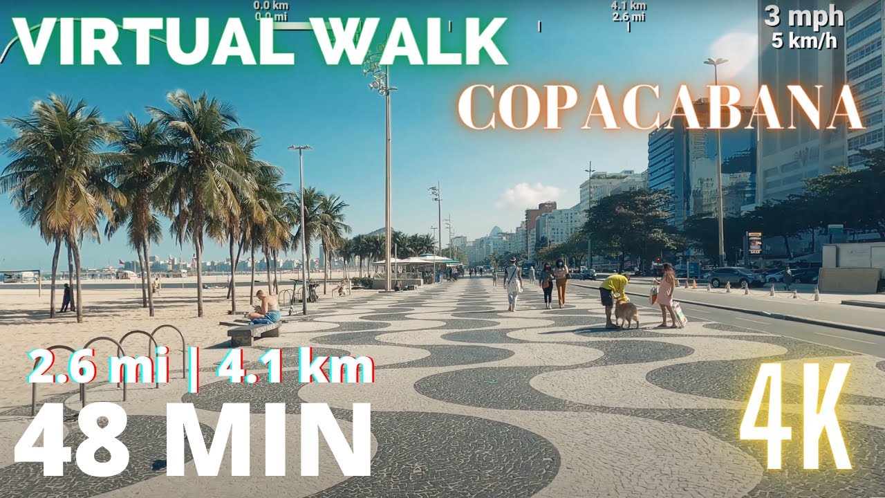 Virtual WALK 48 Minutes | 2.6mi (4.1km) COPACABANA BRAZIL | Treadmill ...