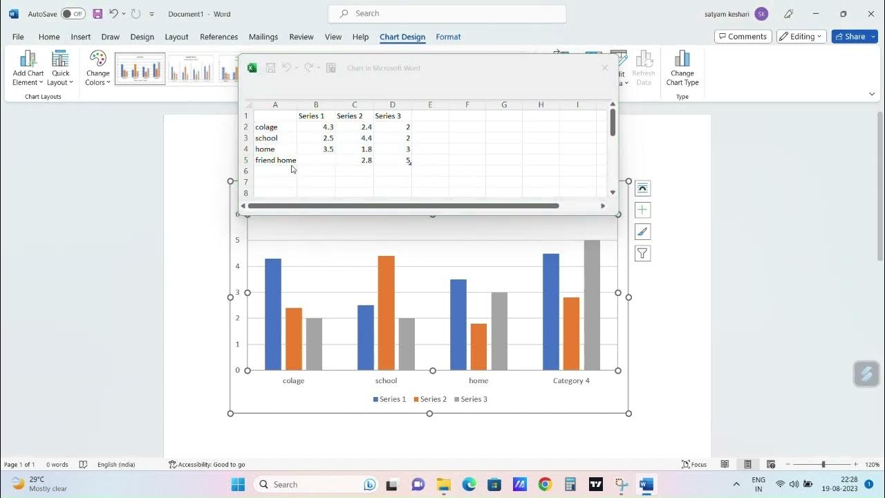Ms word 2021 chart creat and title - YouTube
