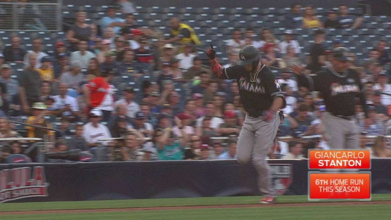 MIA@SD: Stanton hammers a solo homer to left field - YouTube