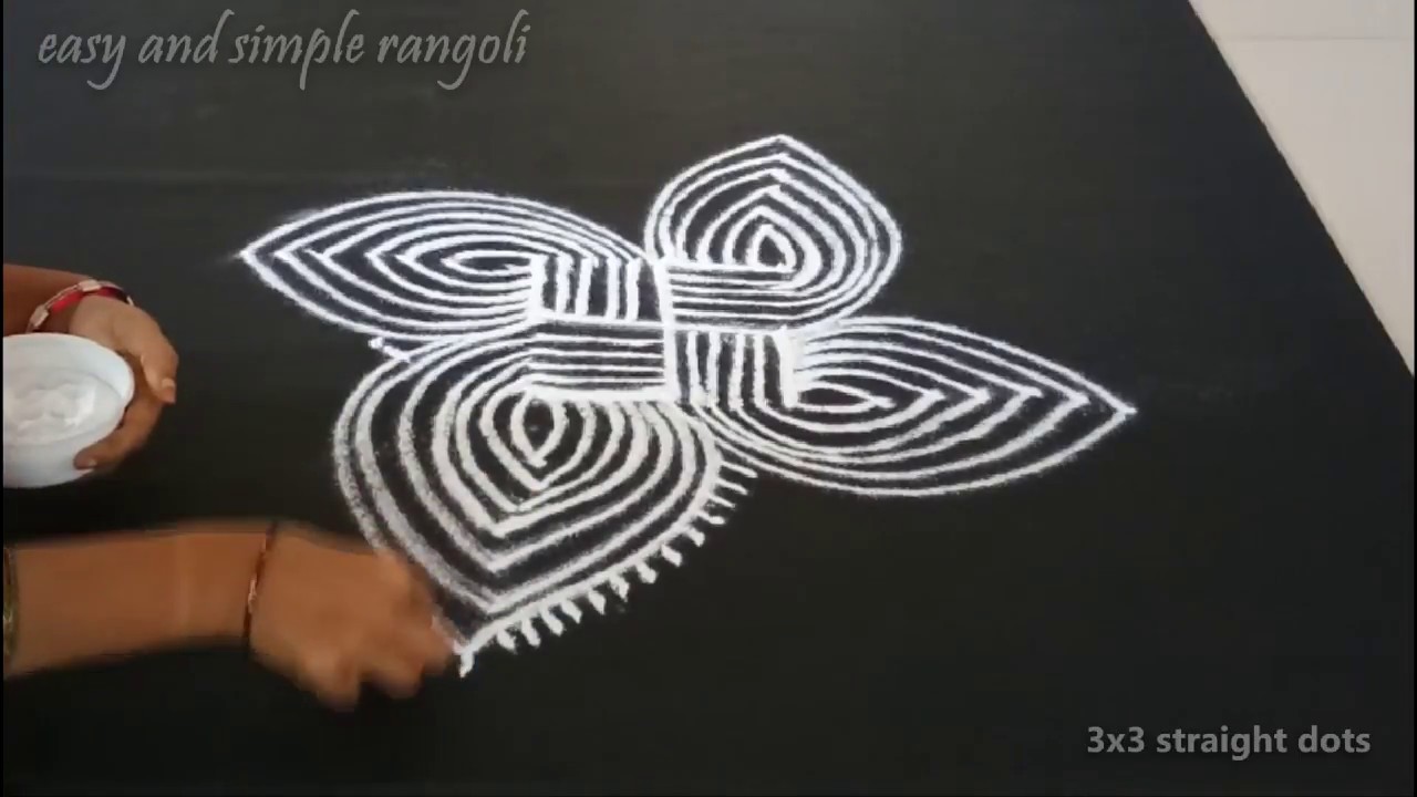 swastik rangoli designs with 3x3 dots | simple swastik padi kolam ...